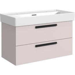 Waschtisch Welltime "SALVADA, Softclose-Auszüge, Keramikbecken", kaschmir, kaschmir, B:100cm H:62,5cm T:47,6cm, Waschtische, Kaschmir, Lochbohrung für zwei Armaturen, Anti-Finger-Print