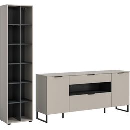 Wohnwand Inosign "ADIO, Breite 245 cm, 2-teiliges Set, mit Metall-Kufenfüße", kashmir nb, schwarz, B:245cm H:192cm T:41cm, Spanplatte, Kastenmöbel-Sets, Kombination, Anbauwand, Set, Wohn-Set, Wohnzimmer-Set, Schrankwand