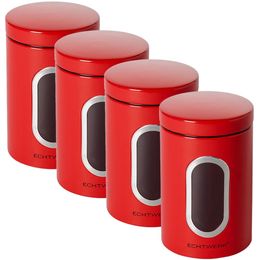 Vorratsdose ECHTWERK "Aufbewahrungsdosen-Set", rot, B:11cm H:17,5cm, Lebensmittelaufbewahrungsbehälter, für Mehl, Müsli, Kaffee oder Zucker, Klick-Deckel, großes Sichtfenster