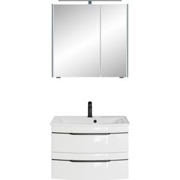 Badmöbel-Set SAPHIR "Serie 7045 2-teilig Mineralmarmor-Waschtisch mit LED-Spiegelschrank", weiß (weiß hochglanz), B:73,2cm H:200cm T:49,8cm, Spanplatte, Kastenmöbel-Sets, Badezimmer-Set 73,2 cm breit, inkl. Türdämpfer, 2 Türen, 2 Schubladen