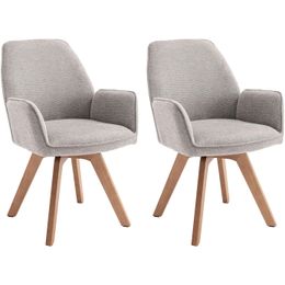 Esszimmerstuhl ByLiving "Tony", hellgrau, natur, B:57cm H:89cm T:61cm, Massivholz, Metall, Stoff, Stühle, mit Massivholzgestell eichefarbig, 360 Grad drehbar, hoher Sitzkomfort
