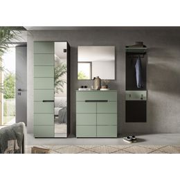Garderoben-Set Inosign "REHAT, TOPSELLER, 4-teilig, Breite 220 cm, individuell erweiterbar", basalt grau nb, smoke grün nb, Kastenmöbel-Sets, Garderobenkombination, Kombination, Set, Flurgarderobe, Diele
