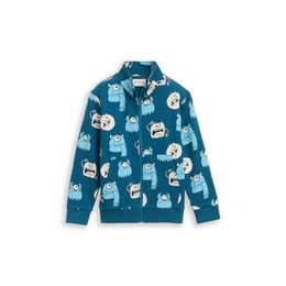 Sweatjacke Tom Tailor, Jungen, Gr. 104/110, bluish cozy monster design, Sweatware, Obermaterial: 100% Baumwolle, bedruckt, regular fit hüftbedeckend, Rundhals, Flachstrickbündchen, Sweatjacken, mit Allover-Monster-Print, für Kids