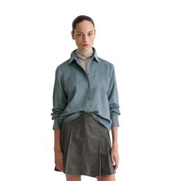 Marc O'Polo Langarmbluse MARC O'POLO "aus Organic-Cotton-Viskose-Mix", Damen, Gr. 32, slate blau, Obermaterial: 79% Baumwolle, 21% Lyocell, unifarben, Basic, slim fit normal, Doppelmanschette, Blusen