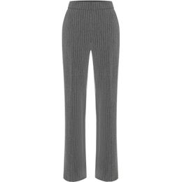 Anzughose MAC "CHIARA", Damen, Gr. 38, Länge 34, smoked grau stripes, Web, Obermaterial: 68% Polyester, 28% Viskose, 4% Elasthan, Nadelstreifen, regular fit knöchellang, Hosen, mit Logo Stickerei