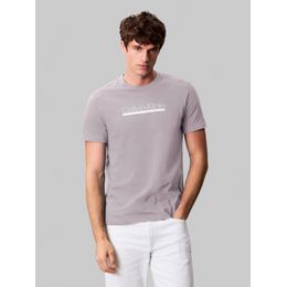 T-Shirt Calvin Klein "SS 30s E SPRTSWR 2 G", Damen, Gr. L, grau (steeple gray), Single Jersey, Obermaterial: 100% Baumwolle, unifarben, regular fit h&uuml;ftlang, Rundhals, Shirts T-Shirt, mit Logo-Schriftzug