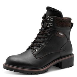 Winterboots Tamaris, Damen, Gr. 36, schwarz, Lederimitat, Textil, unifarben mit Farbeinsatz, Schuhe, Blockabsatz, Schnürboots, Winterstiefelette mit Duo Tex-Ausstattung