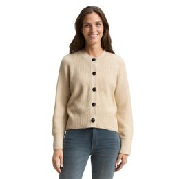 Strickjacke Tom Tailor, Damen, Gr. M, sand stone beige melange, Strick, Obermaterial: 52% Viskose, 27% Polyester, 21% Polyamid, meliert, oversize normal, Rundhals, Rippbündchen, Strickjacken, mit Rippbündchen