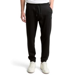 Jogginghose Tom Tailor Denim, Herren, Gr. L, N-Gr, schwarz, Web, Obermaterial: 70% Baumwolle, 30% Polyester, unifarben, regular fit knöchellang, Hosen, mit Logo Stickerei