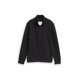 Strickjacke Tom Tailor, Jungen, Gr. 176, heavy schwarz, Sweatware, Obermaterial: 70% Baumwolle, 30% Polyester, unifarben, regular fit hüftbedeckend, Rundhals, Flachstrickbündchen, Strickjacken, Sweatjacke mit Reißverschluss
