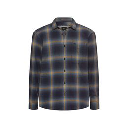 Langarmhemd Camel Active, Herren, Gr. L, N-Gr, schwarz navy, Web, Obermaterial: 98% Baumwolle, 2% Elasthan, kariert, regular fit taillenbedeckt, Manschette, Hemden, mit Logo Stickerei