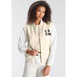 LSCN BY LASCANA Sweatjacke im College Stil, Loungeanzug beige 36/38 36/38 College Sweatjacke mit Markenlogo auf der Brust
