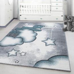 Ayyildiz Teppiche Kinderteppich »Kids 580« rechteckig 12 mm Höhe auch in rund, Teddybär, Sterne Design, Kurzflor blau Obermaterial: 100%...