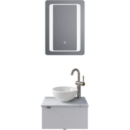 Badmöbel-Set SAPHIR "Serie 6915", weiß (schneeweiß glanz, marmor weiß), B:51cm H:200cm T:35cm, Kastenmöbel-Sets, Gäste-Bad, 51 cm breit, mit LED-Spiegel und 1 Tür