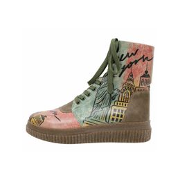 Schnürboots DOGO "Future High Top Boots State Of Bliss Damen Stiefeletten", Damen, Gr. 39, Normalschaft, blau (braun, grün), Lederimitat, Schuhe, Handgefertigt