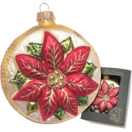 Christbaumschmuck KREBS GLAS LAUSCHA "Weihnachtstern Taler, Gold/Rot, 8cm", rot (gold), B:6cm H:6cm T:9cm, Glas, Weihnachtsbaumschmuck, Christbaumschmuck, Glas, mundgeblasen, handgefertigt, Christbaumkugel