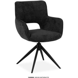 Esszimmerstuhl OMG DESIGN "Darwin", anthrazit, schwarz, B:58cm H:85cm T:65cm, Polyester, Stühle, Drehstuhl mit auto-return, Armlehnenstuhl