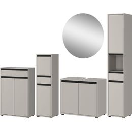 Badmöbel-Set Germania "Lemont", grau (steingrau), B:249cm H:190cm T:34cm, Spanplatte, Kastenmöbel-Sets, 5-teilig