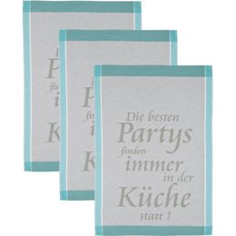 Geschirrtuch Ross "Die Besten Partys finden immer in der Küche statt", blau (grau, türkis), B:50cm L:70cm, 100% Baumwolle, Geschirrtücher, Sprüchetuch, aus 100% Baumwolle