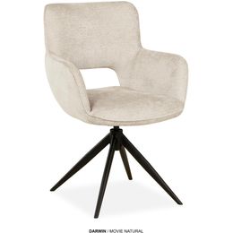 Esszimmerstuhl OMG DESIGN "Darwin", natural, schwarz, B:58cm H:85cm T:65cm, Polyester, Stühle, Drehstuhl mit auto-return, Armlehnenstuhl