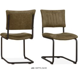 Esszimmerstuhl OMG DESIGN "Jax", olive, schwarz, B:52cm H:78cm T:56cm, Polyester, Stühle, Freischwinger im Industrial Design, pflegeleichter Bezug