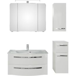 Badmöbel-Set SAPHIR "Serie 4005, vormontiert, Glaswaschbecken, Spiegelschrank", weiß (lack polarweiß hgl, weiß hgl), Holzwerkstoff, Kastenmöbel-Sets, Badezimmer-Set mit Unterschrank, Hängeschrank, Midischrank, Türdämpfer