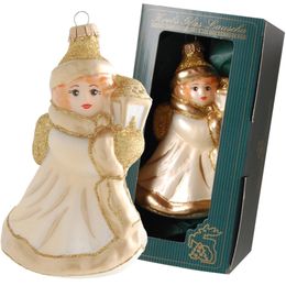 Christbaumschmuck KREBS GLAS LAUSCHA "Engel mit Laterne, Weihnachtsdeko, Christbaumschmuck", gold (goldfarben, bunt), B:8cm H:13cm T:8,5cm, Glas, Weihnachtsbaumschmuck, mundgeblasen
