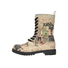 Schnürboots DOGO "Zipsy High-Top Boots Bonjour Paris Damen Stiefeletten", Damen, Gr. 38, Normalschaft, bunt (natur), Lederimitat, Schuhe Schnürboots Boots, Handgefertigt