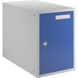 eurokraft basic Schlie&szlig;fachw&uuml;rfel, HxBxT 350 x 250 x 450 mm, Vollblecht&uuml;r, lichtgrau / enzianblau
