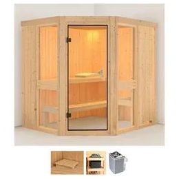 Sauna Karibu "Aline 1", beige (naturbelassen), Saunaofen, integrierte Steuerung, 9 kW, Saunen, Ofen 9 kW integr. Strg