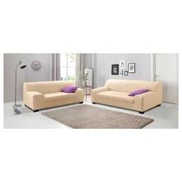 Polstergarnitur DOMO collection "Amando zeitlos und modern, komfortabel", beige (creme,), H:74cm T:79cm, PRIMABELLE-Microfaser aus 100% Polyester;SOFTLUX-Kunstleder;Strukturstoff aus 90% Polyester, 10% Polyacryl;NaturLEDER - echtes Rindsleder, Sitzmöbel-Sets, bestehend aus 2er- und 3er-Sofa
