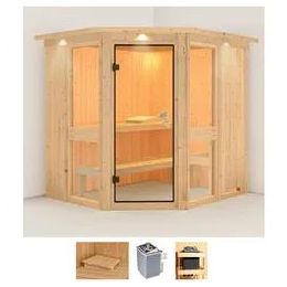 Sauna Karibu "Aline 1", beige (naturbelassen), Saunaofen, integrierte Steuerung, 9 kW, Saunen, 9-kW-Ofen mit integrierter Steuerung