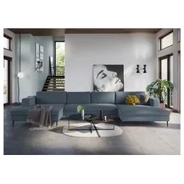 Wohnlandschaft DOMO collection "Modica U-Form aktuelles, kubisches Design mit 2 Recamieren, viel Platz", grau (grau, blau), B:438cm H:83cm T:173cm, Sofas, XXL, in moderner Optik mit, 2 großzügigen Recamieren, auch in Cord