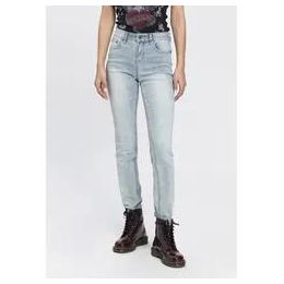 Slim-fit-Jeans Arizona "Shaping", Damen, Gr. 34, N-Gr, blau (bleached), Jeans, Obermaterial: 79% Baumwolle, 19% Polyester, 2% Elasthan, Basic, sehr schmal lang, Jeans, enge Passform, Röhrenjeans, Used-Look-Waschung, hohe Leibhöhe, Topseller