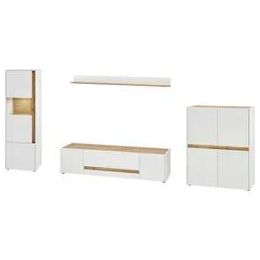 Wohnwand Inosign "Giron", weiß (weiß, wotan eiche), B:350cm H:155cm T:45cm, Holzwerkstoff, Kastenmöbel-Sets, Moderne Wohnwand Wohnwand