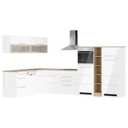 Winkelküche KOCHSTATION "KS-Wien", küche: weiß, front: hochglanz weiß, korpus: weiß, arbeitsplatte: eiche sonoma, B:220cm H:200cm T:340cm, Komplettküchen-Sets, Stellbreite 220 x 340 cm, wahlweise mit E-Geräten
