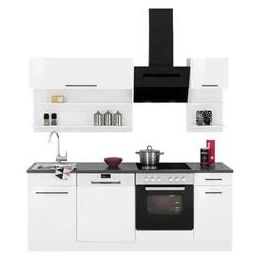 Küchenzeile KOCHSTATION "KS-Tulsa", weiß (küche: weiß, korpus: weiß, arbeitsplatte: anthrazit), B:210cm T:60cm, Komplettküchen-Sets, mit E-Geräten, Breite 210 cm, schwarze Metallgriffe, MDF Fronten