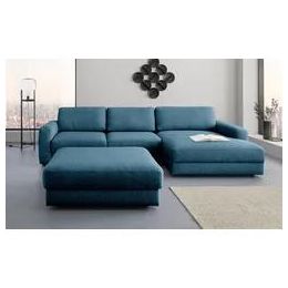 Ecksofa Places of Style "Bloomfield, bequem und elegant, OTTOs Choice, Breite 303cm, L-Form", blau (tepestry), B:303cm H:84cm T:176cm, 100% Polyester, Sofas, wahlweise mit Bettfunktion und Bettkasten
