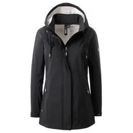Softshelljacke DEPROC ACTIVE "WILKIE PEAK WOMEN", Damen, Gr. 44L, schwarz, 96% Polyester; 4% Elastan, tailliert, gerader Abschluss mit Windstopper,mit verstellbarem Klettverschluss, Jacken, mit abnehmbarer Kapuze