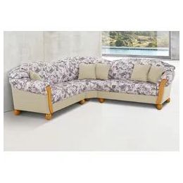 Ecksofa Home Affaire "Milano, bequem mit Federkern, B/T/H 233/233/83cm, Landhausstil, L-Form", beige (creme, flieder geblümt), B:233cm H:83cm T:233cm, Sofas, gleichschenklig