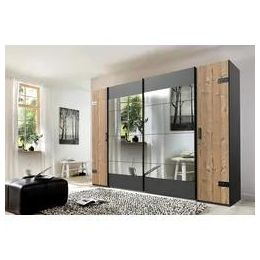 Schwebetürenschrank wimex "Stockholm, Schlafzimmerschrank mit Industrial-Look, rustikale Optik", grau (graphitfarben, edeltannenfarben), B:270cm H:210cm T:65cm, Holzwerkstoff, Schränke, Kleiderschrank mit Spiegel BESTSELLER Schrank Garderobe, Topseller