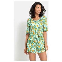 Kurzoverall Buffalo, Damen, Gr. 36, bunt (bedruckt), Jersey, Obermaterial: 100% Viskose, bedruckt, figurumspielend kurz, V-Ausschnitt, Overalls, mit Alloverdruck, sommerlicher Jumpsuit, Strandmode