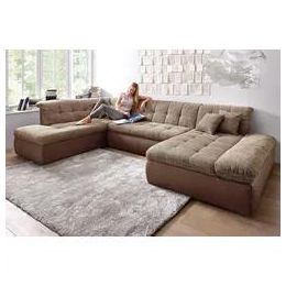 Wohnlandschaft DOMO collection "Moric U-Form, auch in Cord, Breite 353cm, viel Platz", bunt (braun, beige, braun), B:353cm H:80cm T:95cm, Microfaser PRIMABELLE / Struktur (90% Polyester/ 10% Polyacryl);Kunstleder SOFTLUX / Struktur (90% Polyester/ 10% Polyacryl), Sofas, im XXL-Format, wahlweise mit Bettfunktion und Armlehnenverstellung, Topseller