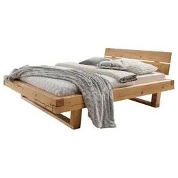 Massivholzbett Home Affaire "Ultima Balkenbett Doppelbett, Füße mit Kufenform", braun (fichte wachs, geölt), B:178cm L:228cm, Betten, Massivholz, Skandinavisches Design, Robust, stabil, FSC zertifiziert