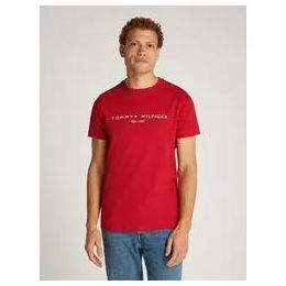 T-Shirt Tommy Hilfiger "TOMMY LOGO TEE", Herren, Gr. S, rot (medium rot), Jersey, Obermaterial: 100% Baumwolle, bedruckt, unifarben, schmal hüftbedeckend, Rundhals, eingesetzt abgesteppt, Shirts, aus reiner Baumwolle