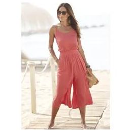 Culotte-Overall s.Oliver, Damen, Gr. 38, orange (koralle), Crêpe, Obermaterial: 100% Viskose, unifarben, figurumspielend ca. Mitte Wade, V-Ausschnitt, Overalls, aus gekreppter Viskose