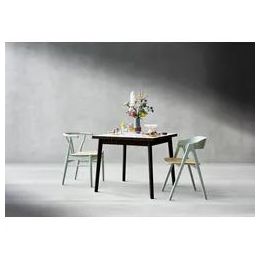 Esstisch HAMMEL FURNITURE "Basic Single, schnell innenliegende Einlegeplatten ausziehbar", schwarz (schwarz, weiß, schwarz, weiß), B:90cm H:76cm T:90cm, Tischplatte: Weißes Melamin mit weiß pigmentierter Eichenkante (Mattlack), Gestell: Eiche massiv weiß pigmentiert, Tische, 90(164)x90 cm, Melamin / Massivholz, stabiler dänische Design Tisch