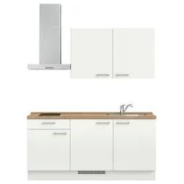 Küchenzeile Nobilia ""Laser I",Ausrichtung wählbar, Breite 180 cm", weiß (küche: weiß, korpus: alpinweiß, arbeitsplatte: eiche havanna nachbildung), B:180,3cm H:216,6cm T:60cm, Komplettküchen-Sets, vormontiert, wahlw. mit unterschiedlichen E-Geräten-Sets