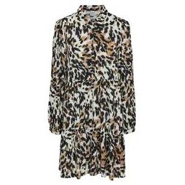 Hemdblusenkleid Y.A.S "YASALIRA LS SHIRT DRESS S. NOOS", Damen, Gr. S, N-Gr, schwarz (schwarz aop:leo print), Web, Obermaterial: 100% Viskose, animal-print, regular fit kniefrei, gesmokt, Kleider, Sommerkleid, mit Volant