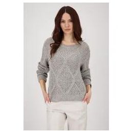 Strickpullover monari "Pullover Ajour Paillette", Damen, Gr. 40, beige (greige), Strick, Obermaterial: 45% Polyester, 34% Polyacryl, 15% Polyamid, 6% Wolle, unifarben, regular fit normal, Rundhals, eingesetzt Rippstrickbündchen, Pullover, Mit Rundhalsausschnitt